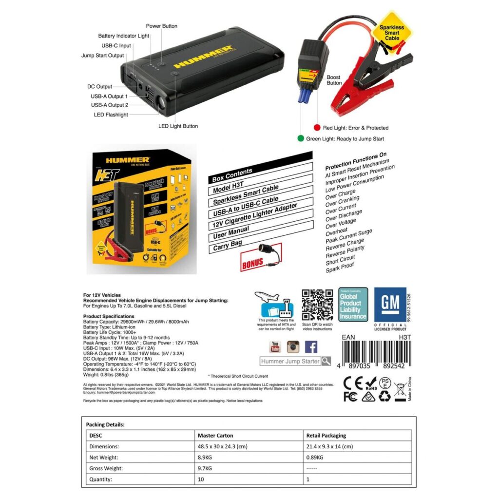 HUMMER Jump Starter (8000Ah - 12V) - WOOLF_ID